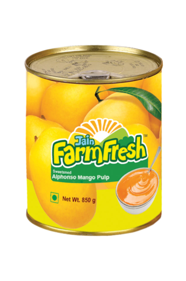 Alphonso Mango Pulp (Sweetened) 850g Tin | Jain Farm Fresh – Online ...